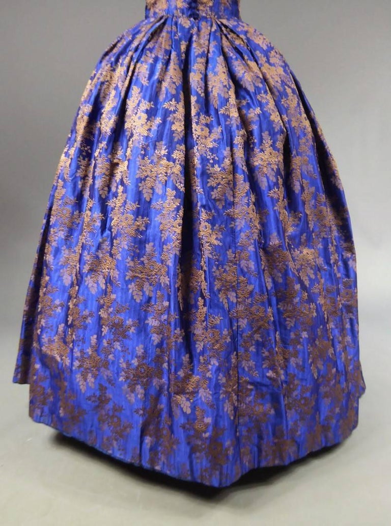 Deep blue brocaded silk crinoline ball-gown – Circa 1850 at 1stDibs