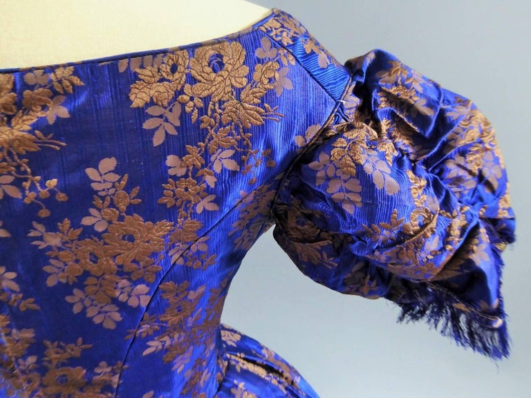 Deep blue brocaded silk crinoline ball-gown – Circa 1850 at 1stDibs