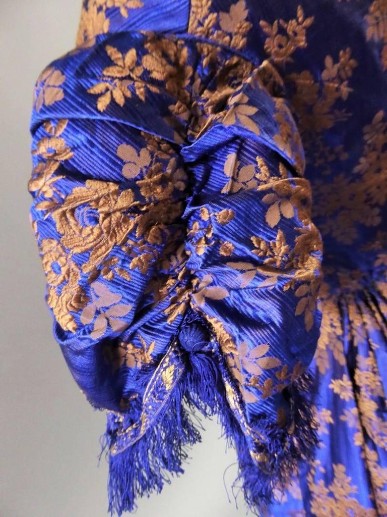 Deep blue brocaded silk crinoline ball-gown – Circa 1850 at 1stDibs