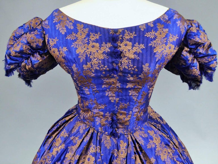 Deep blue brocaded silk crinoline ball-gown – Circa 1850 at 1stDibs