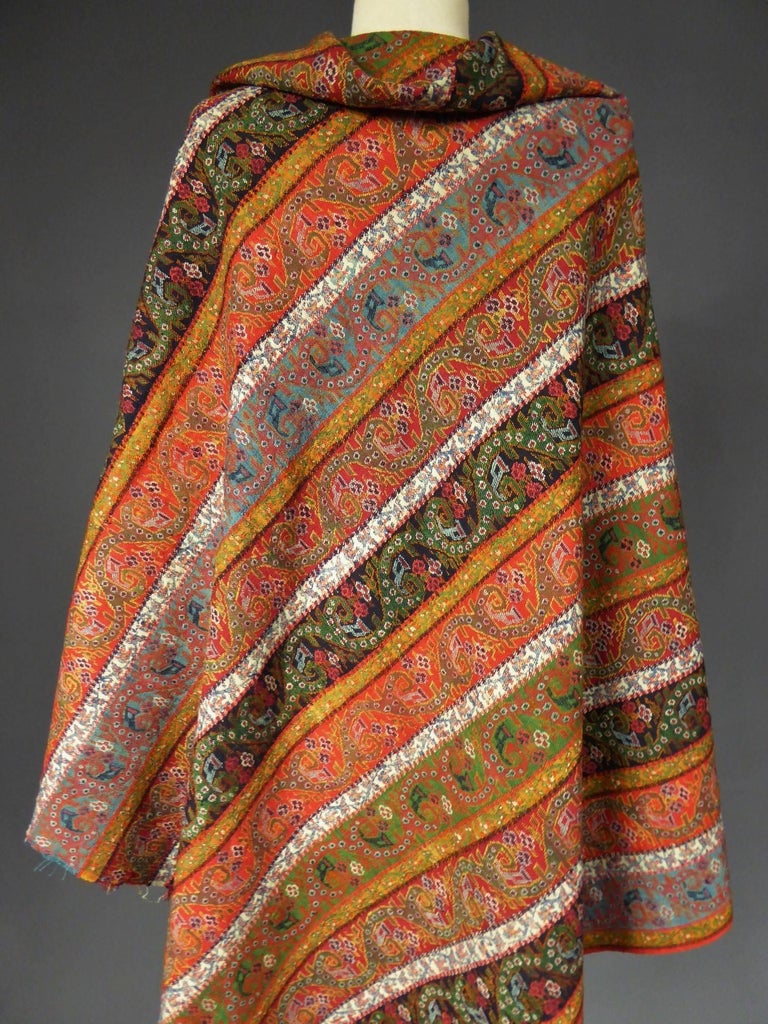 Twill weave striped kashmir shawl - India or Persia 19th century at 1stDibs