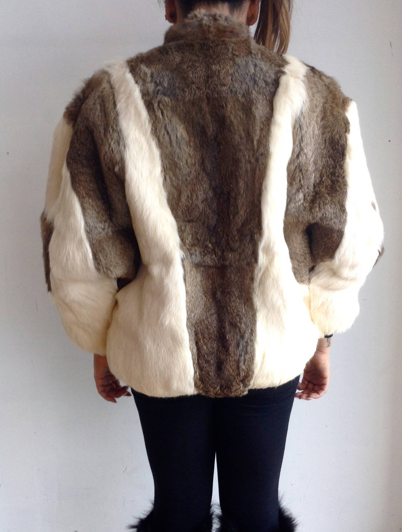 1990s Two-Tone Vintage Rabbit Fur Jacket. For Sale at 1stDibs