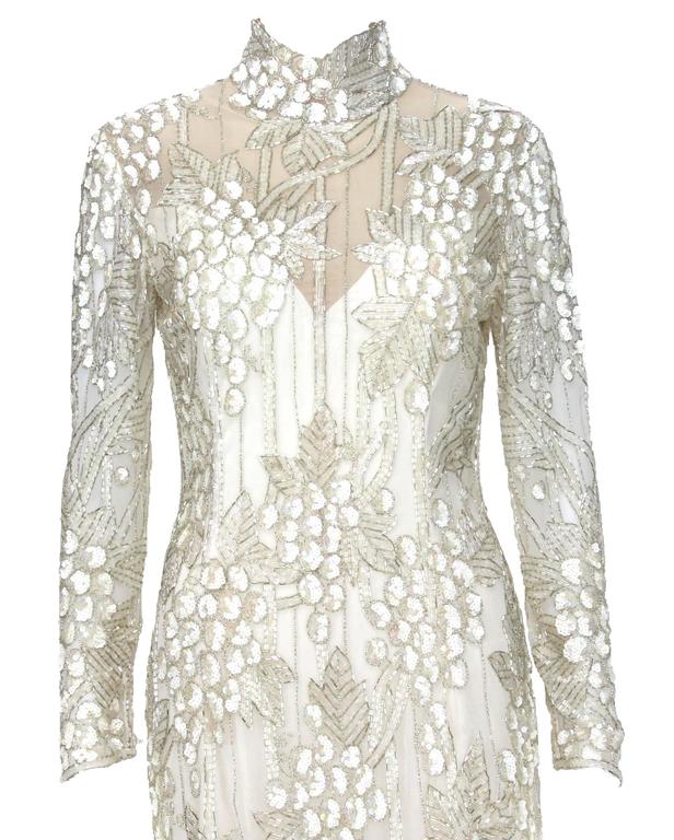 Iconic 1989 Bob Mackie White Embroidered Beaded Grapevine Design Gown ...