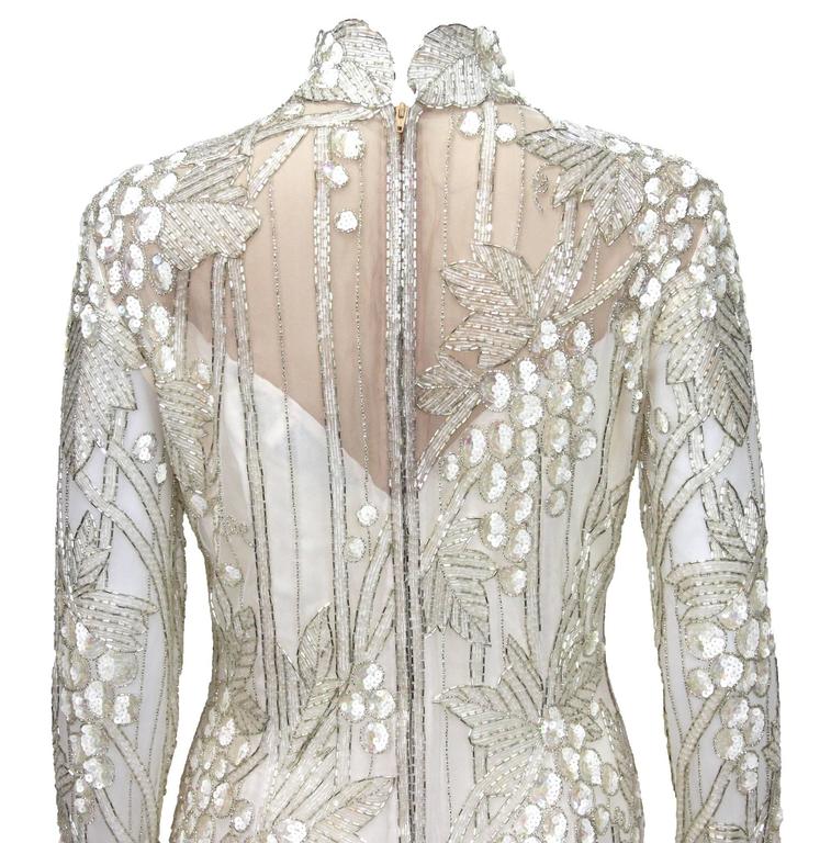 Iconic 1989 Bob Mackie White Embroidered Beaded Grapevine Design Gown ...