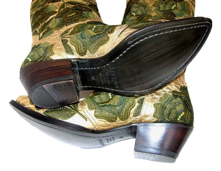 New GIANNI BARBATO Western Bullhide Leather Embroidered Boots Hand-Made ...