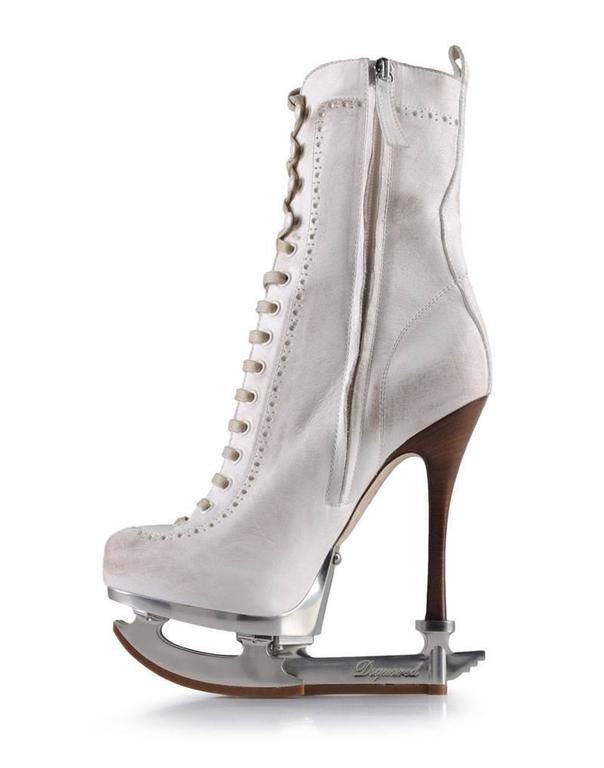 New DSQUARED2 *SKATE MOSS* Runway Ice Skate White Ankle Leather Boots ...