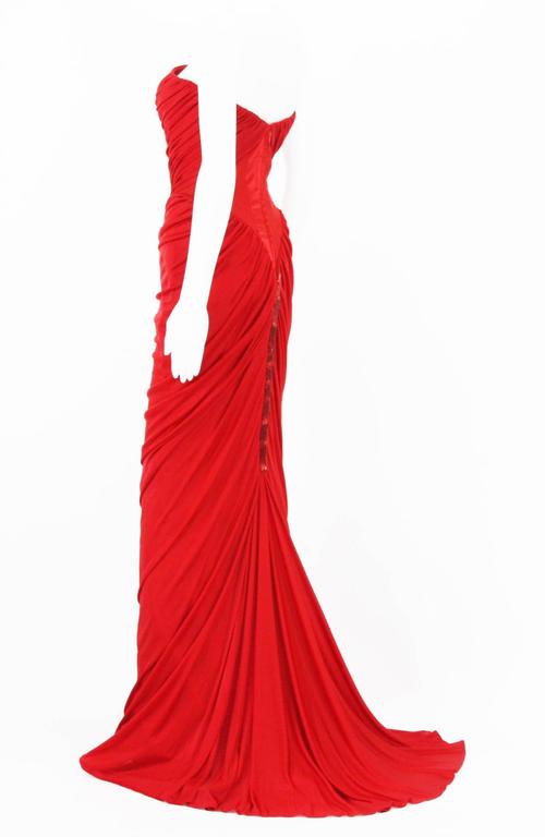 New Gianni Versace Couture 90's Lipstick Red Jersey Embellished Dress ...