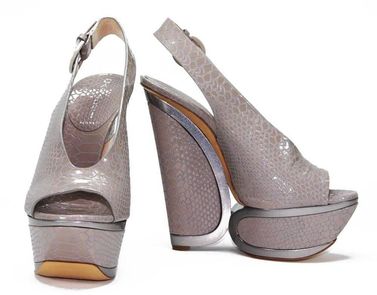 New CASADEI Python Print Platform Wedge Leather Metal Shoes Sandals Beige 36 - 6 For Sale at ...