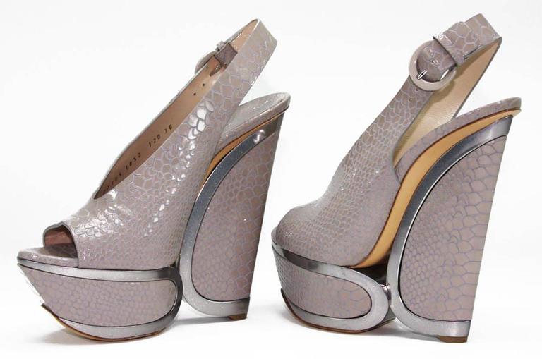 New CASADEI Python Print Platform Wedge Leather Metal Shoes Sandals Beige 36 - 6 For Sale at ...