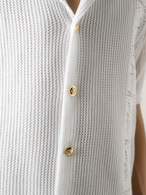 New $1875 Versace Men's White Cotton Macrame Dress Shirt Cardigan ...