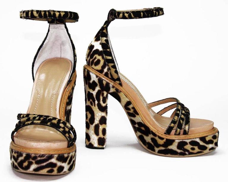 New GIVENCHY Pony Hair Leopard Print 2x Platform Shoes Sandals It 38.5 ...