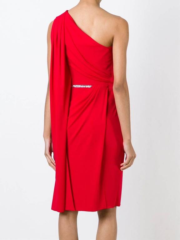 New VERSACE One Shoulder Red Jersey Cocktail Crystal Embellished Dress ...