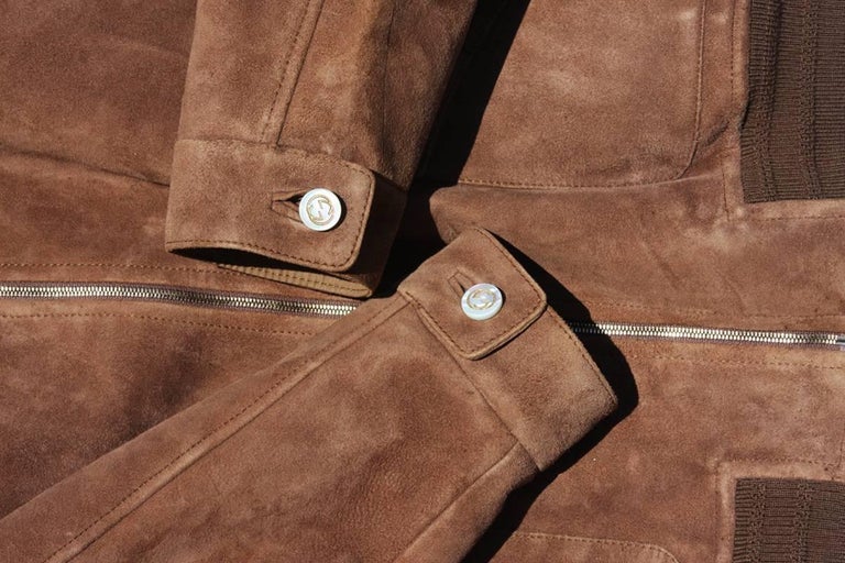 New Gucci Men's Goat Suede Brown Bomber Jacket 54 - US 44 For Sale at ...