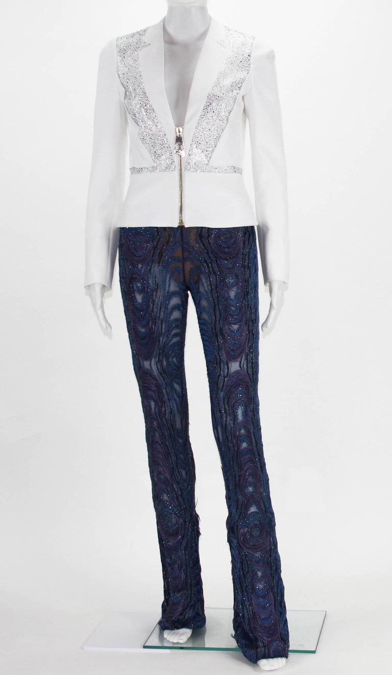 New Versace Crystal Embellished White Blazer Jacket It 40 - US 6 For ...