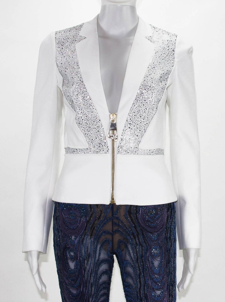 New Versace Crystal Embellished White Blazer Jacket It 40 - US 6 For ...