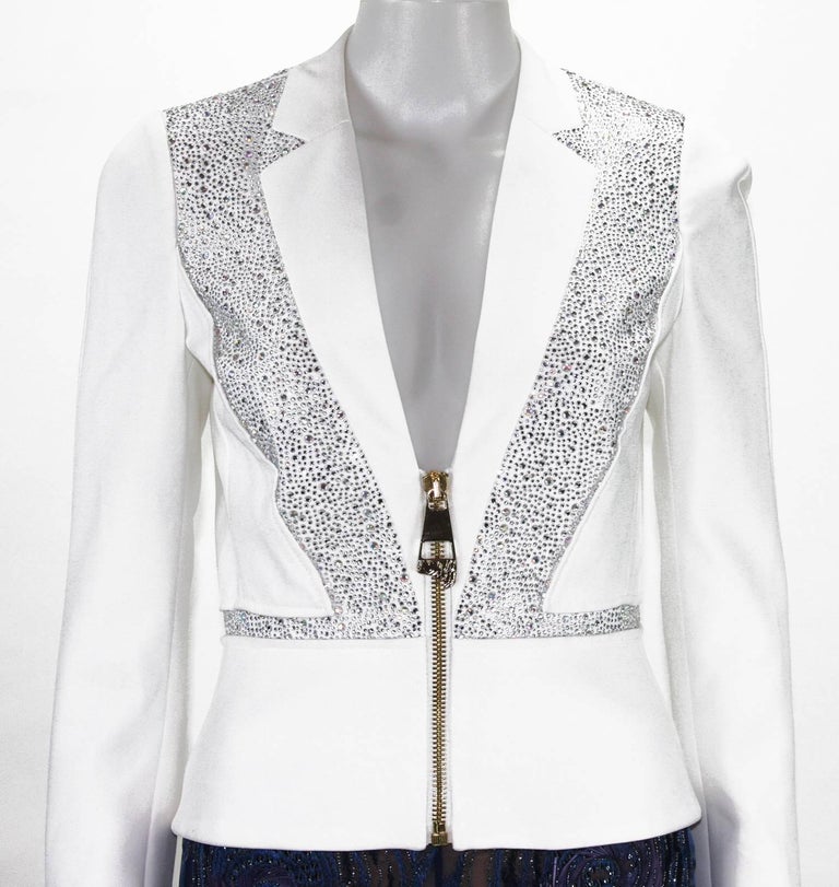 New Versace Crystal Embellished White Blazer Jacket It 40 - US 6 For ...