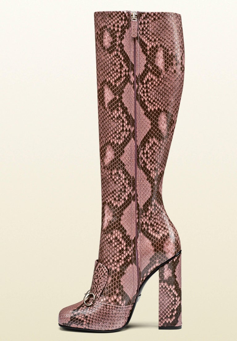 New GUCCI Campaign Python Horsebit Knee High Boots Pink 36.5 - US 7 at ...