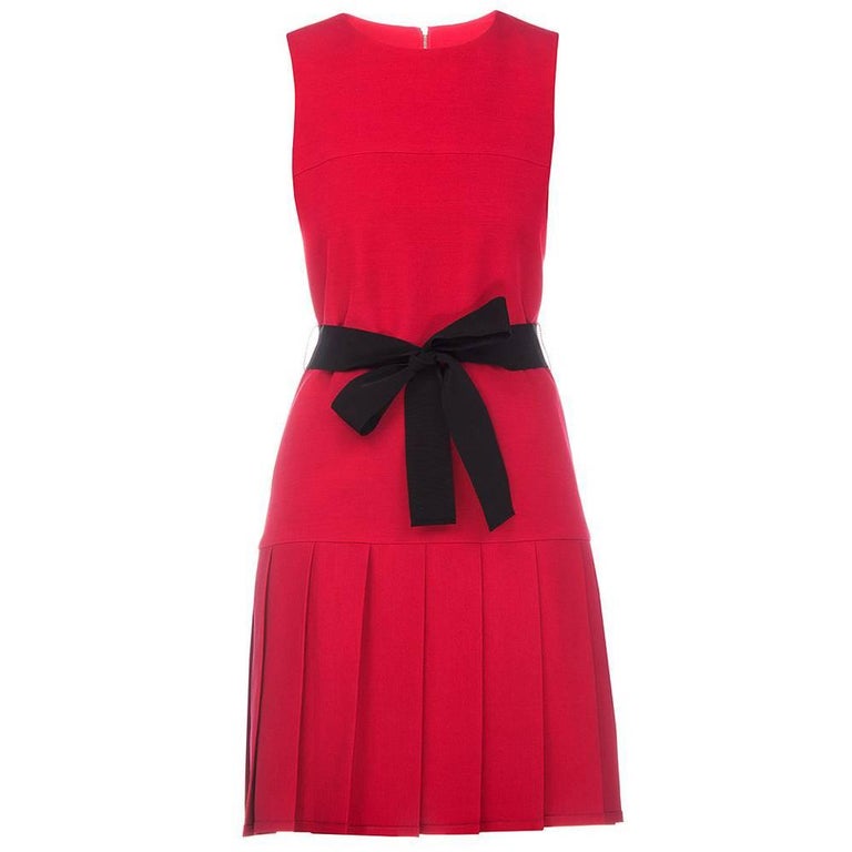 New Gucci Mini Cocktail Red Silk Dress With Ribbon Black Belt It. 38 ...