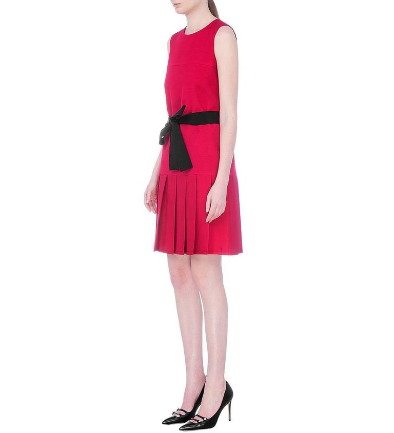 New Gucci Mini Cocktail Red Silk Dress With Ribbon Black Belt It. 38 ...