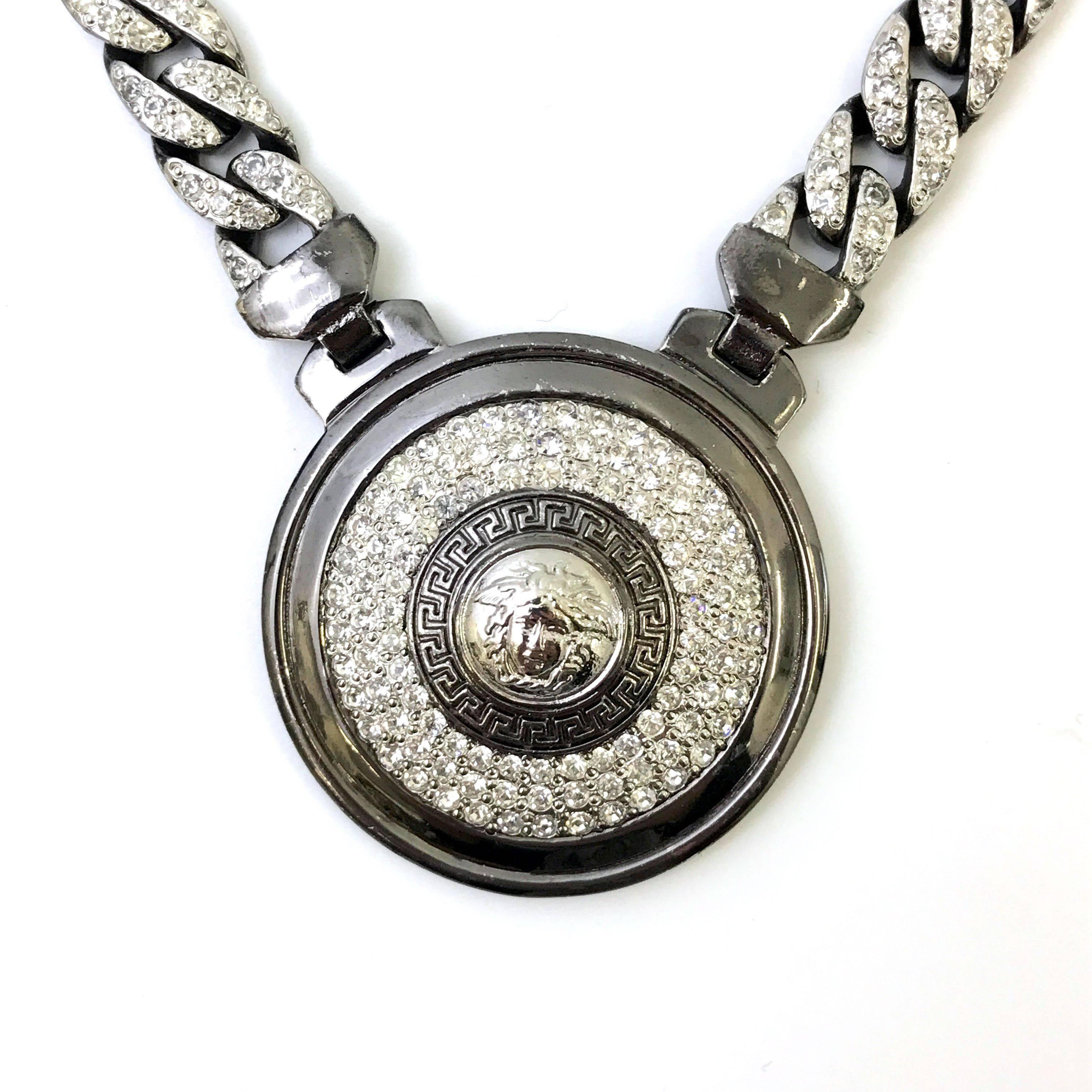 Gianni Versace silver gunmetal medallion necklace, 1990s at 1stDibs ...
