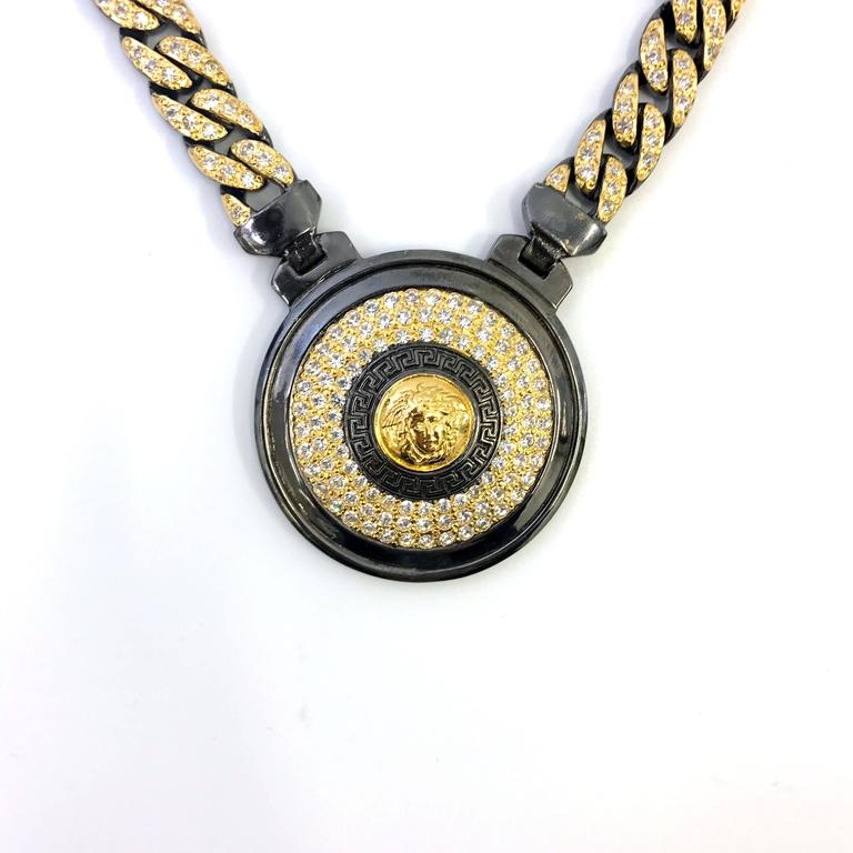 1990s Gianni Versace gunmetal and gold tone medallion chain For Sale at ...