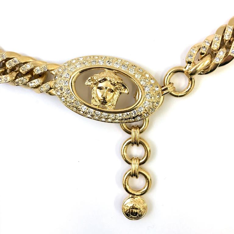 1990s Gianni Versace curb chain medusa head belt with rhinestones For ...