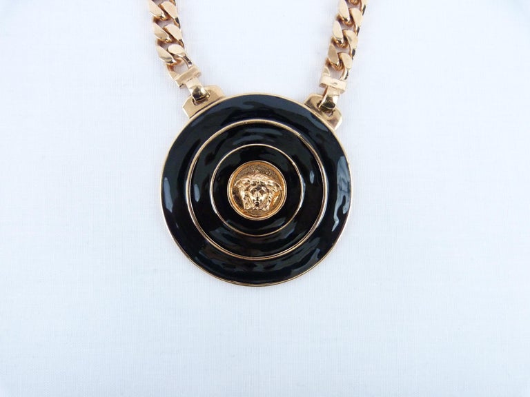 Gianni Versace rose gold and black enamel chain medallion necklace For ...