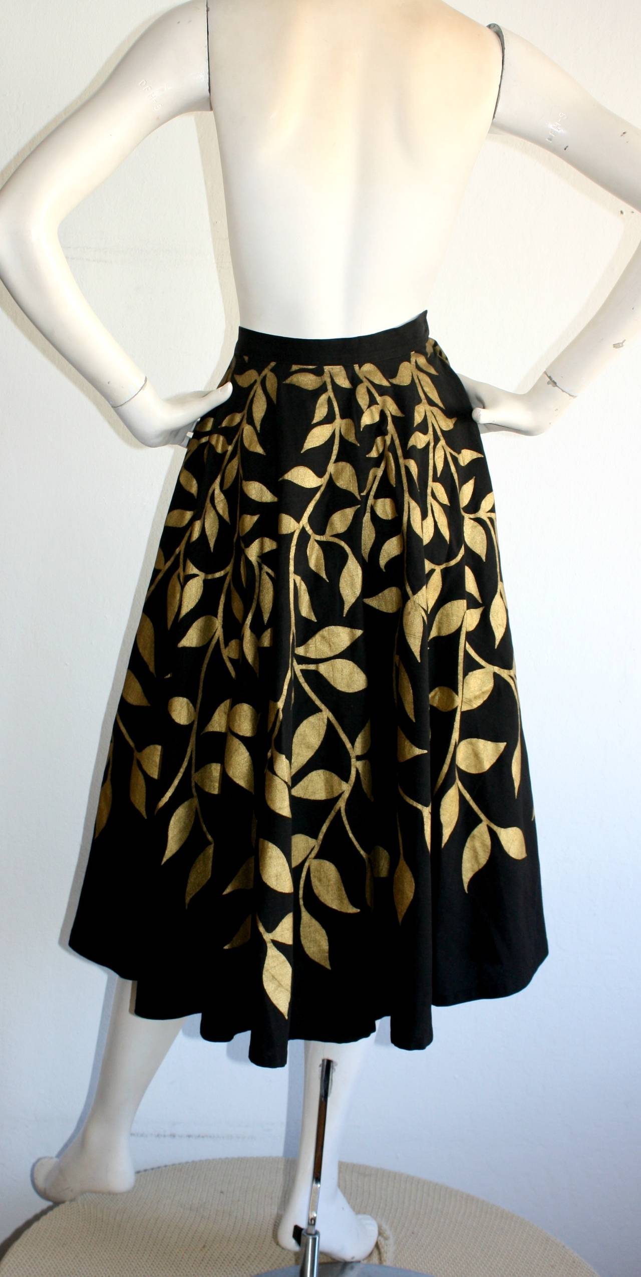 1950s Londy of Mexico Black and Gold Hand Painted Foliage Mexico Circle ...