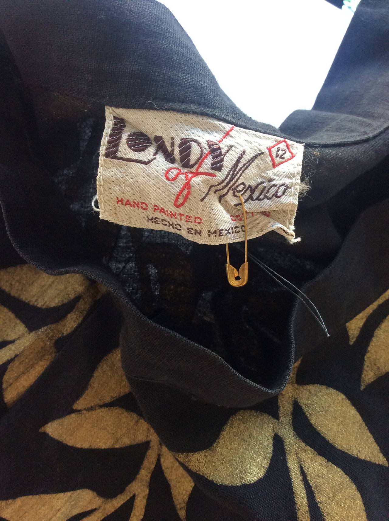 1950s Londy of Mexico Black and Gold Hand Painted Foliage Mexico Circle ...