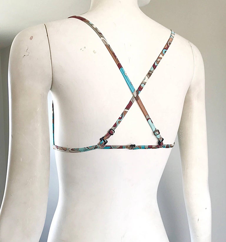 1990s Emilio Pucci New Light Blue + Brown + Maroon Signature Mosaic ...