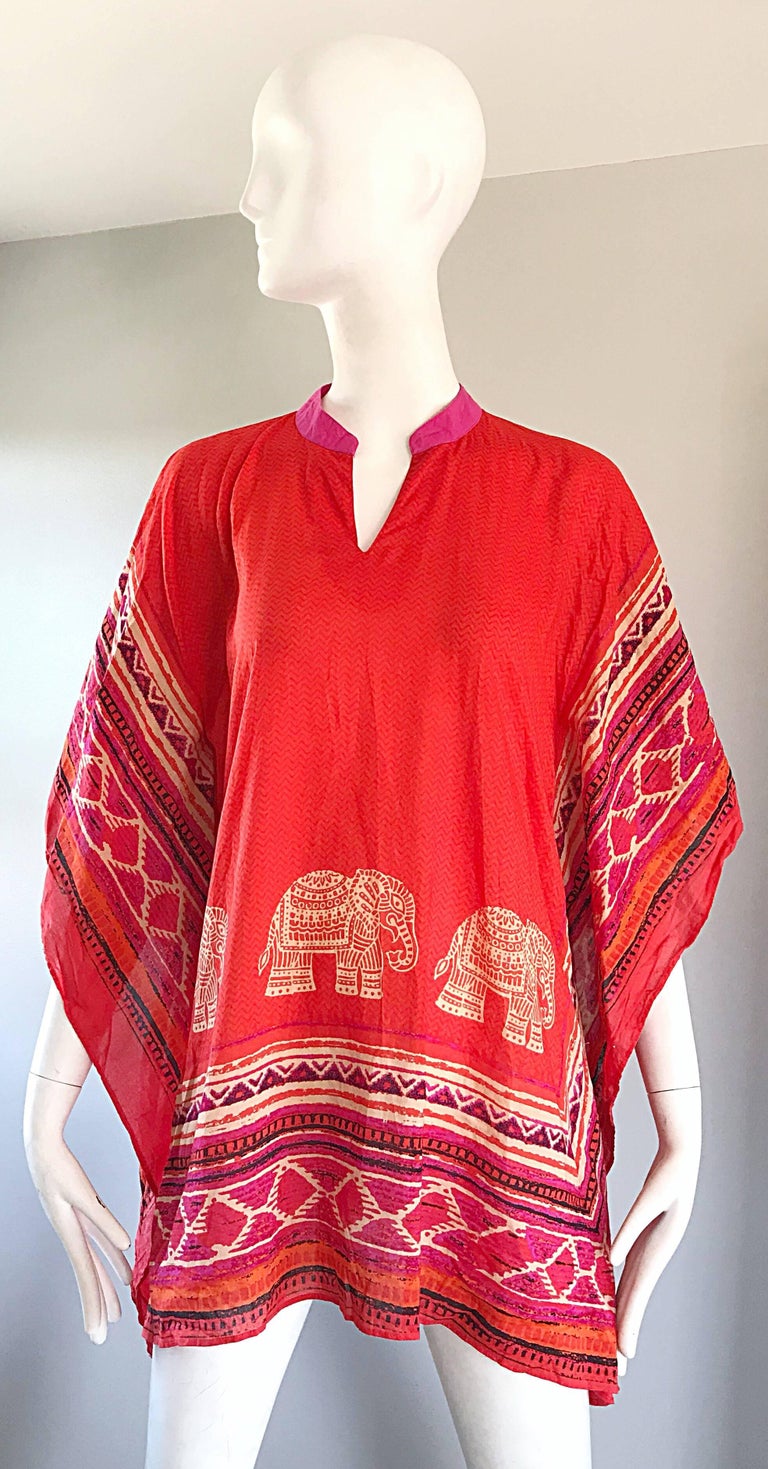 Vintage Biba 1970s Boho Elephant Print Novelty 70s Cotton Caftan Tunic ...