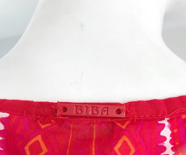 1970s Biba Hot Pink + Orange + Red Boho Ethnic Cotton Caftan Vintage ...
