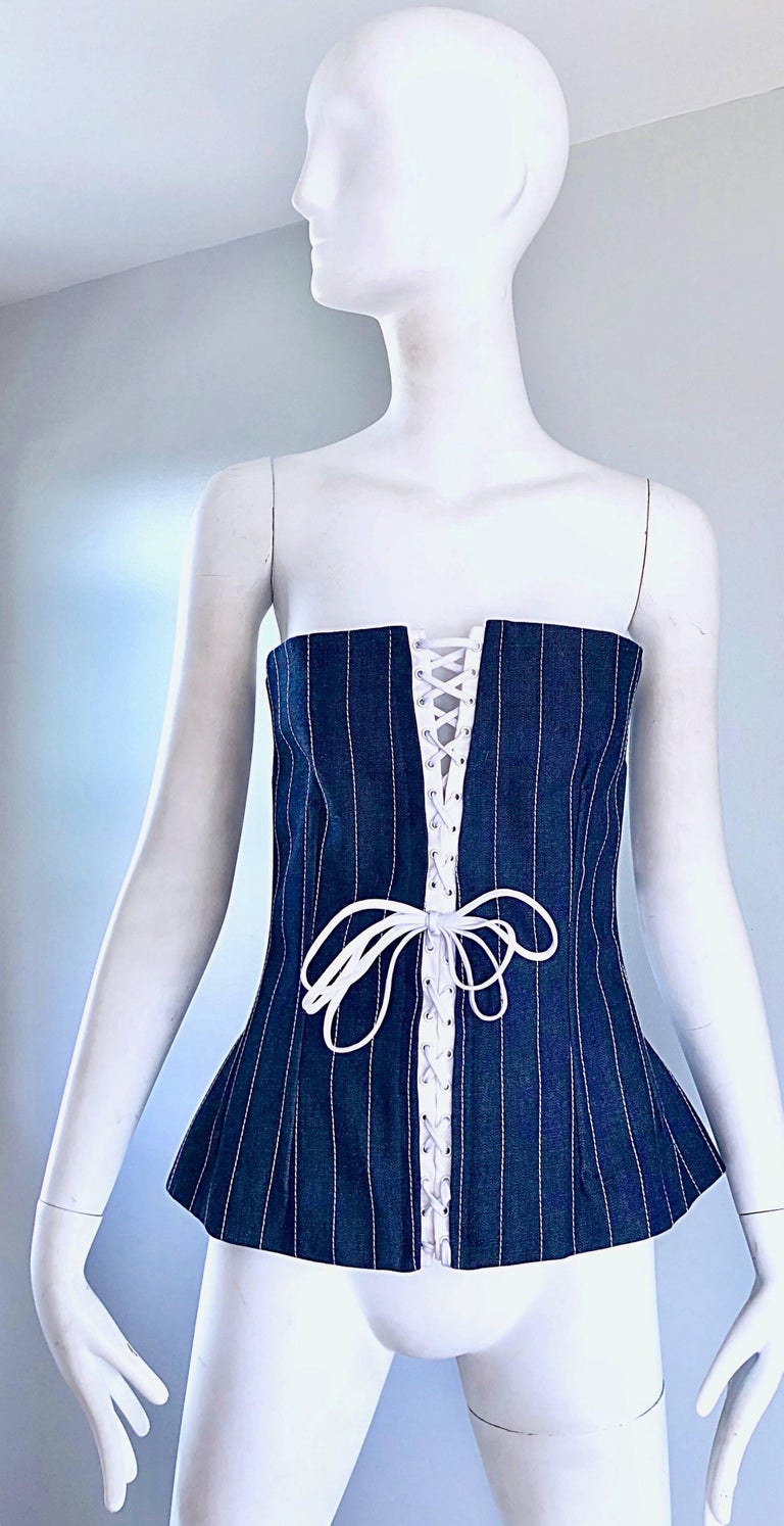 New Dolce and Gabbana Size 46 US 10 Blue Jean Denim Strapless Bustier ...