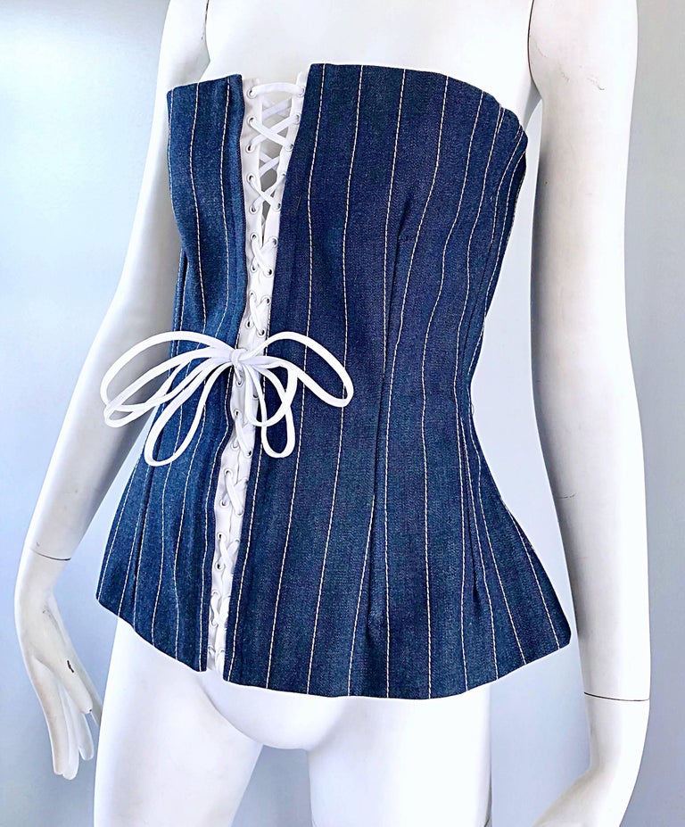 New Dolce and Gabbana Size 46 US 10 Blue Jean Denim Strapless Bustier ...