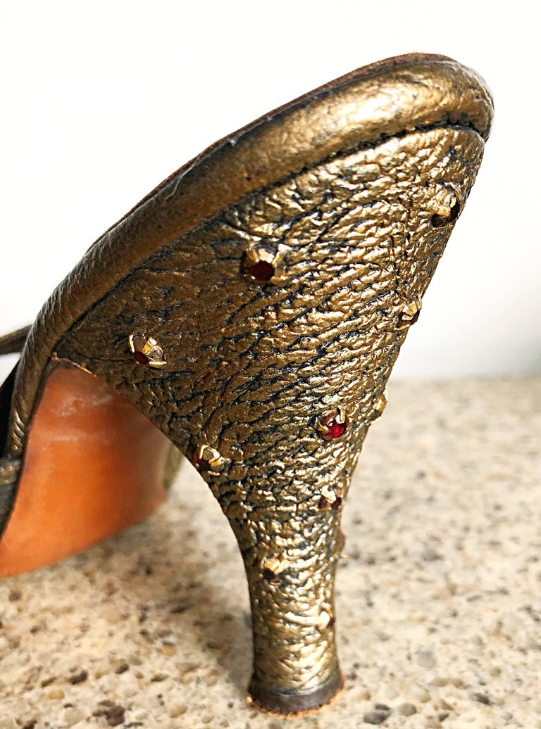 1950s Herbert Levine Bronze Gold Size 6 Ruby Red Rhinestone ...