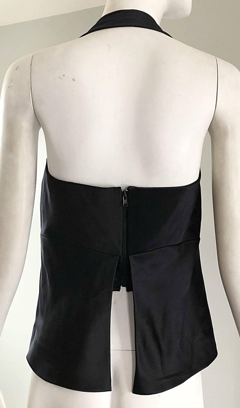 1990s Jackie Rogers Black Silk Pom Pom Vintage 90s Sexy Halter Top