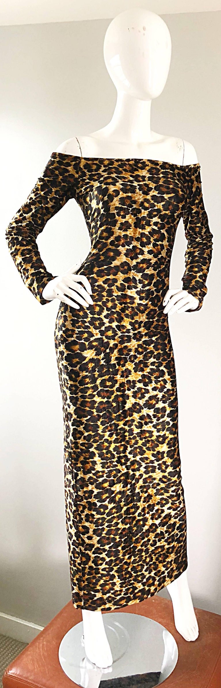 Patrick Kelly Vintage Sexy 80s Leopard Print Off Shoulder Cheetah Dress ...