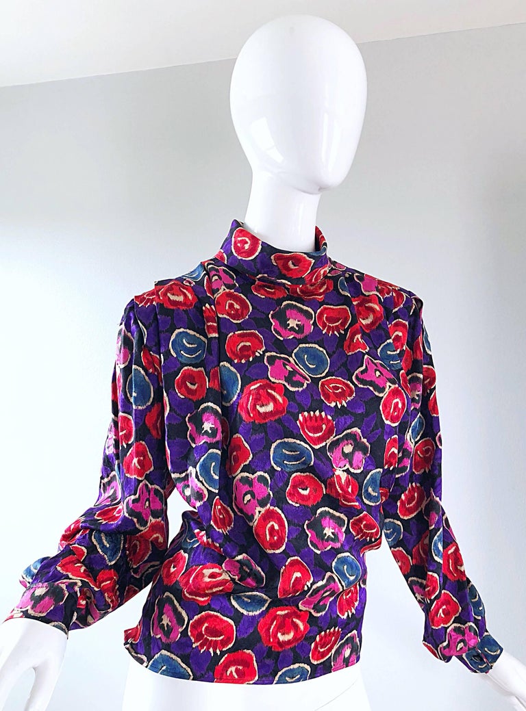 Vintage Emanuel Ungaro 1990s Purple + Pink + Blue Flower Print High ...