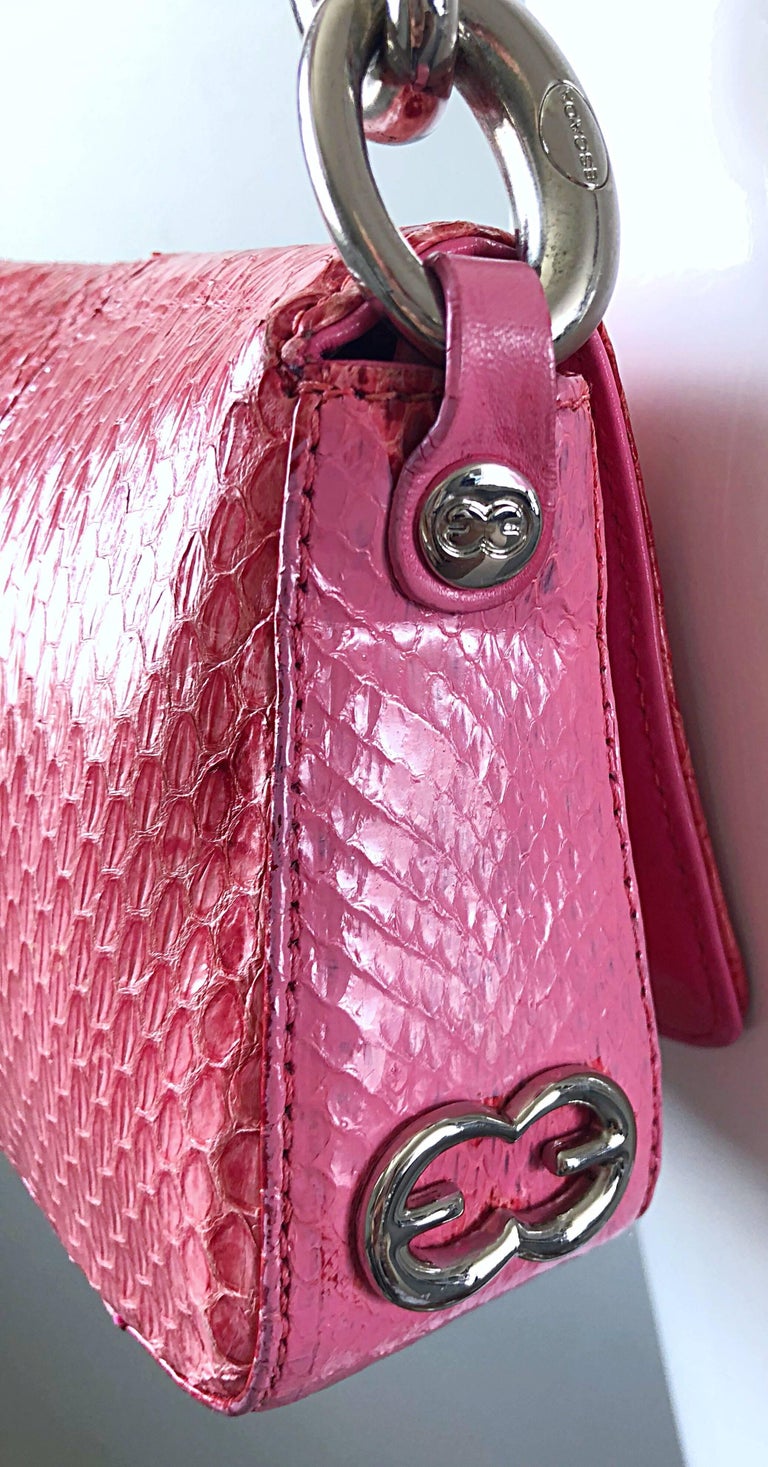 Escada 2000s Pink Python Snake Skin Silver Link Evening Shoulder Bag ...