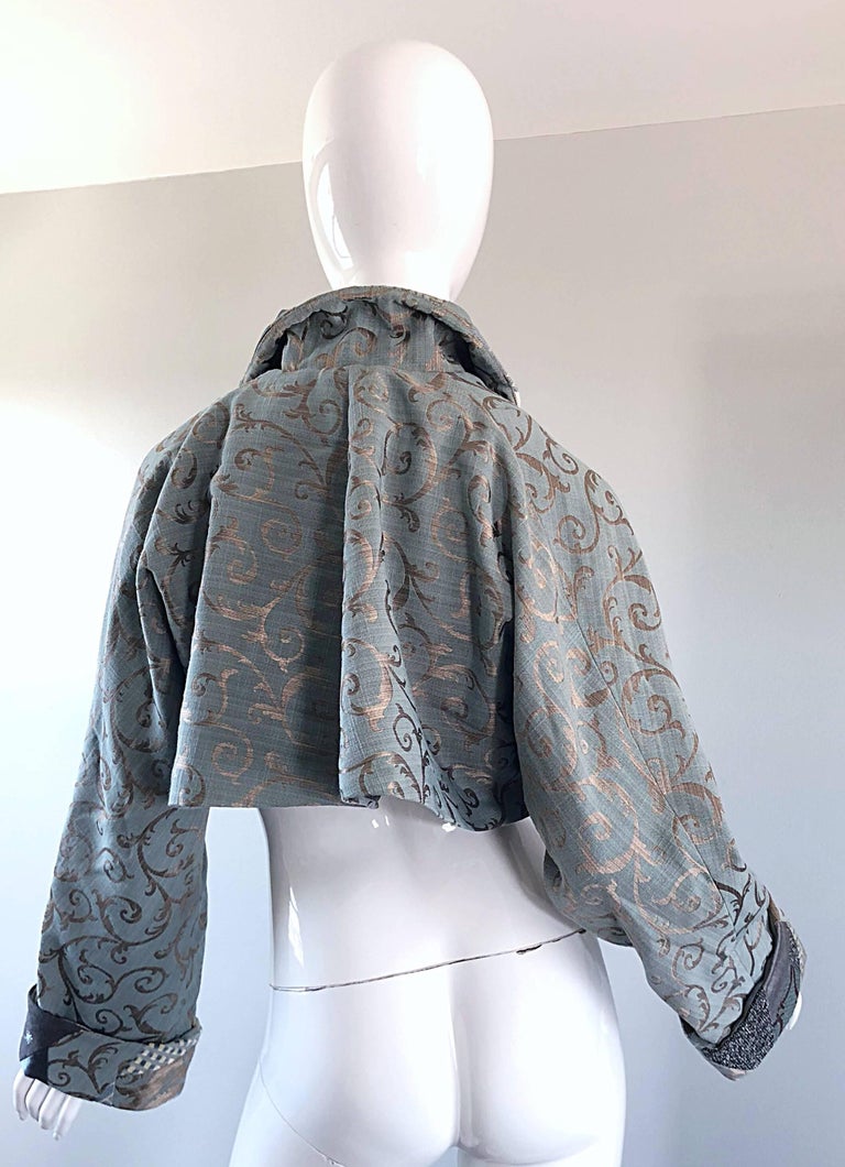 Incredible 1990s Light Blue Taupe Baroque Print 90s Vintage Cropped ...
