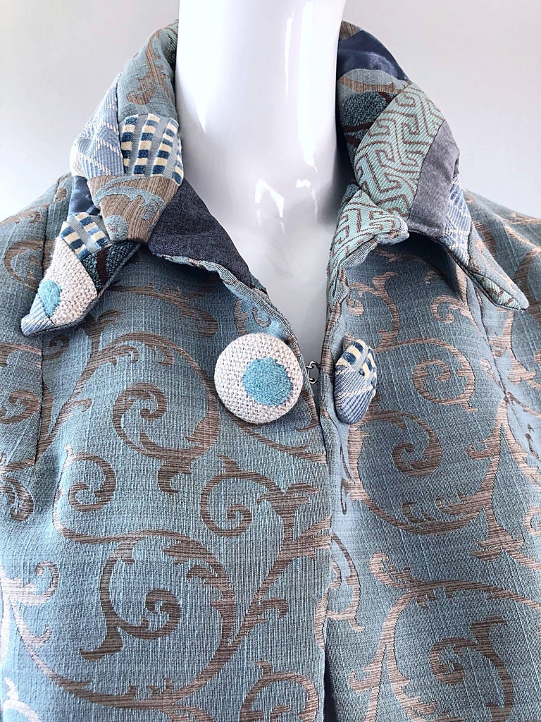 Incredible 1990s Light Blue Taupe Baroque Print 90s Vintage Cropped ...