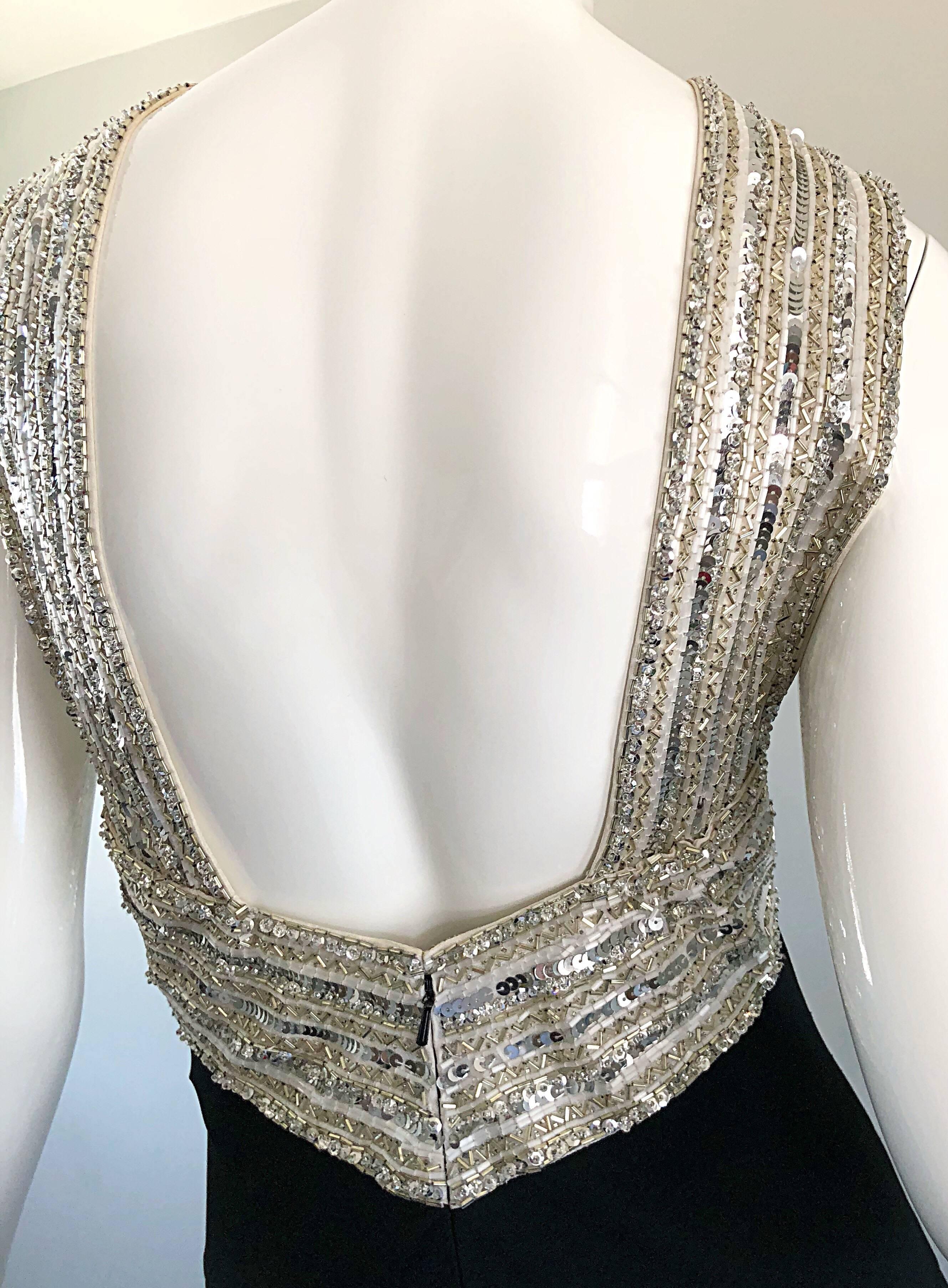 1990s Bob Mackie Size 8 / 10 Black + Silver Sequin Mermaid Hem Vintage ...