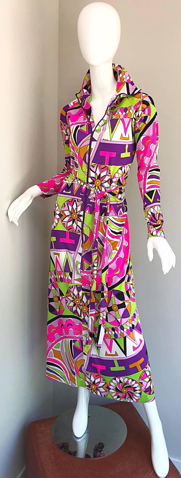 Amazing 1970s Saks 5th Avenue Eduardo Pucci Print Vintage 70s Belted ...