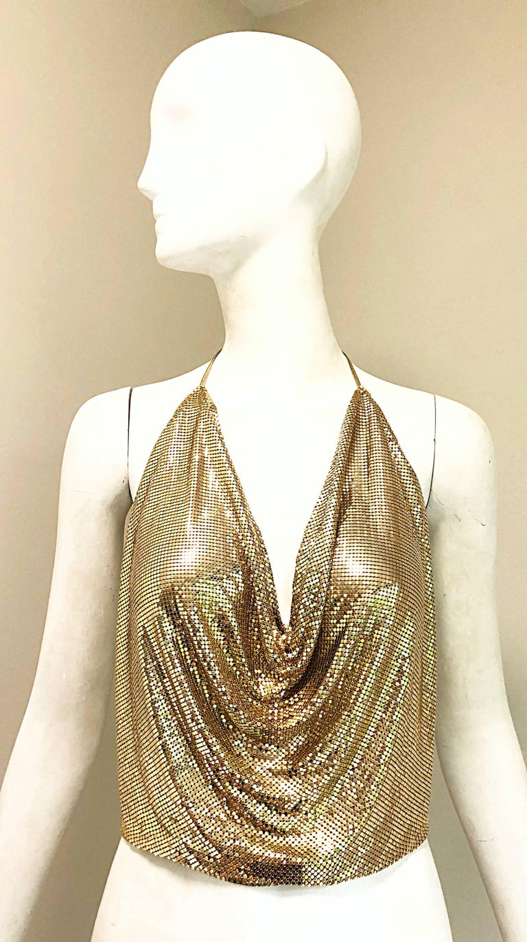 1970s Whiting And Davis Gold Metal Chain Mail Sexy Disco Vintage 70s