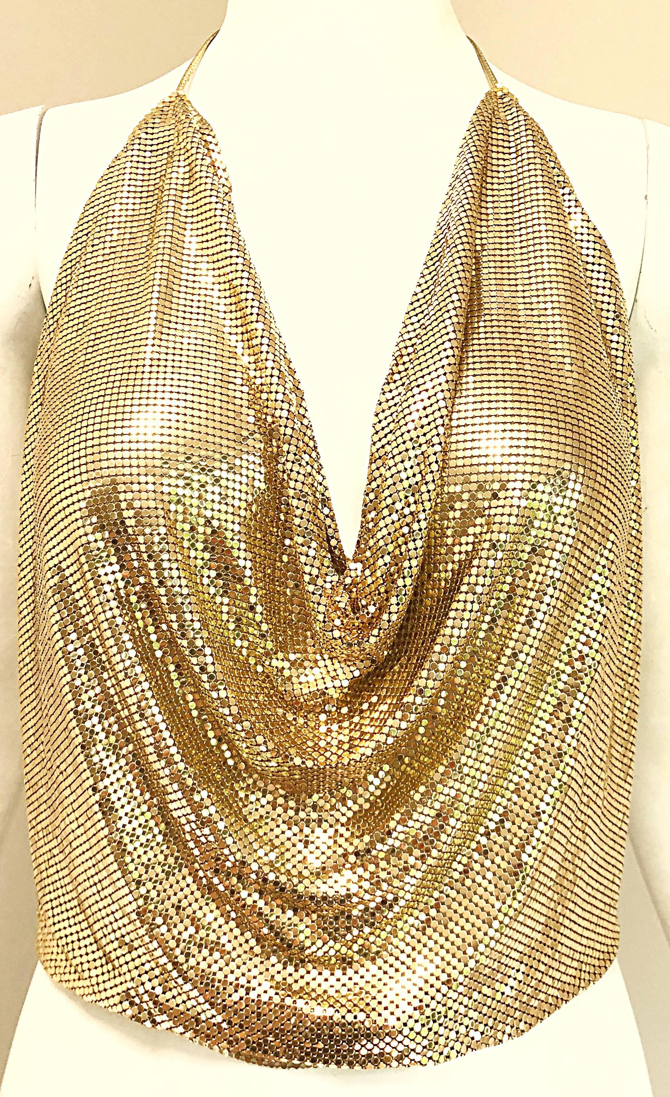 1970s Whiting And Davis Gold Metal Chain Mail Sexy Disco Vintage 70s