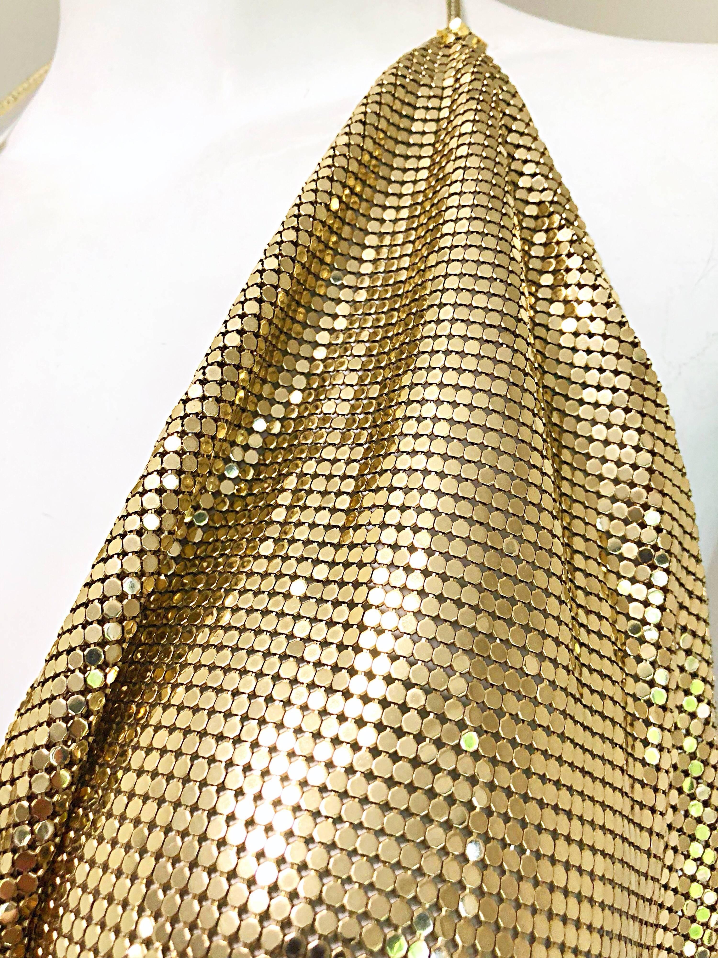 1970s Whiting And Davis Gold Metal Chain Mail Sexy Disco Vintage 70s