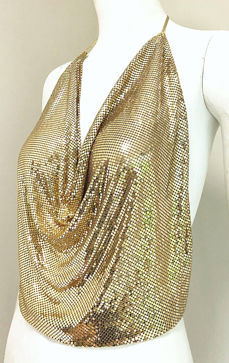 1970s Whiting and Davis Gold Metal Chain Mail Sexy Disco Vintage 70s ...
