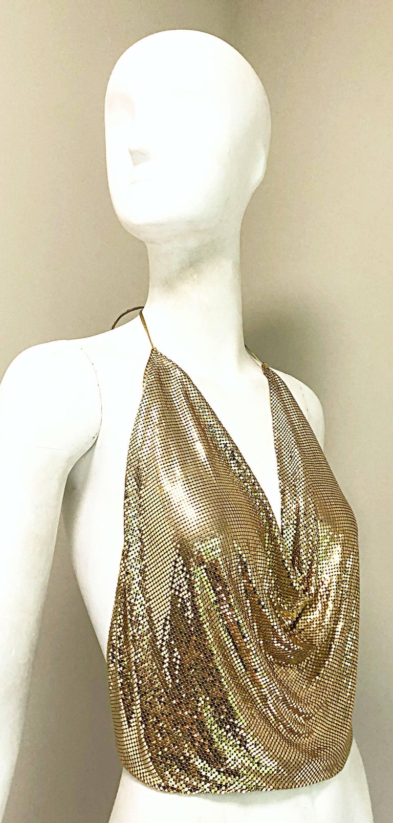 1970s Whiting And Davis Gold Metal Chain Mail Sexy Disco Vintage 70s