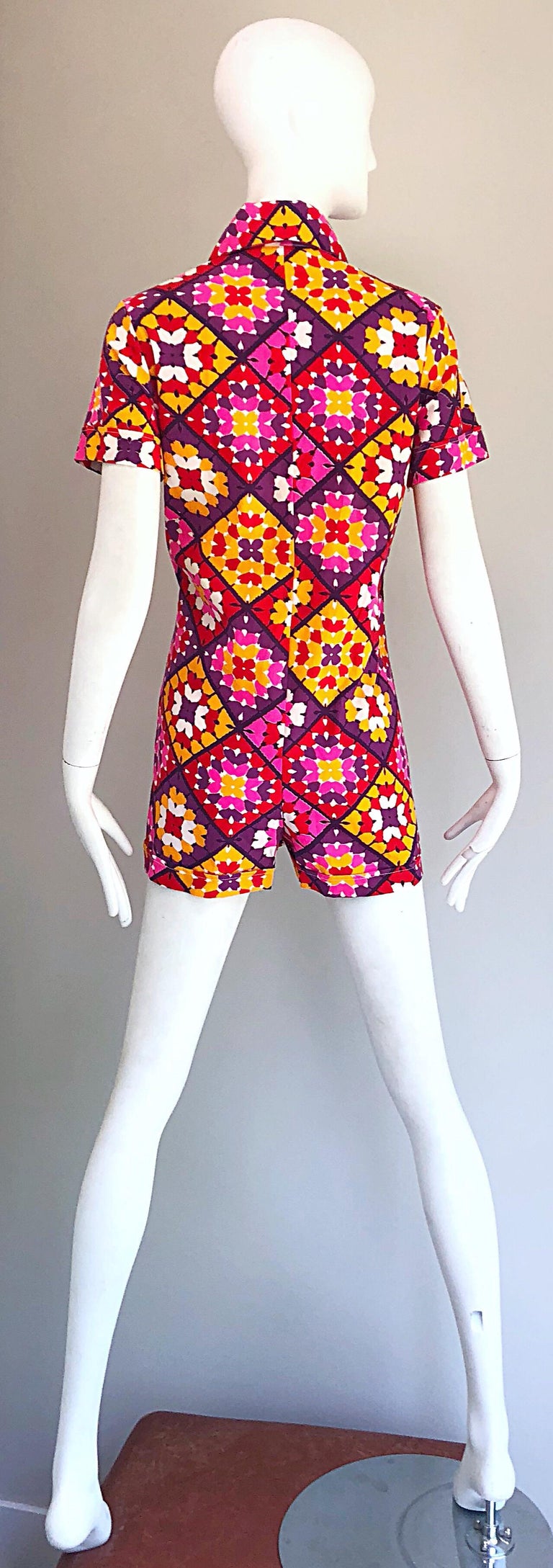 Amazing 1970s Deadstock Kaleidoscope Print One Piece Vintage 70s Romper ...