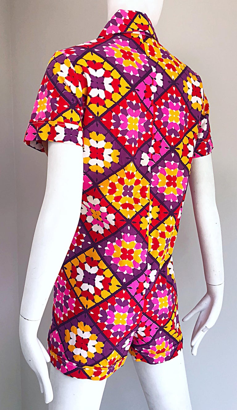 Amazing 1970s Deadstock Kaleidoscope Print One Piece Vintage 70s Romper ...